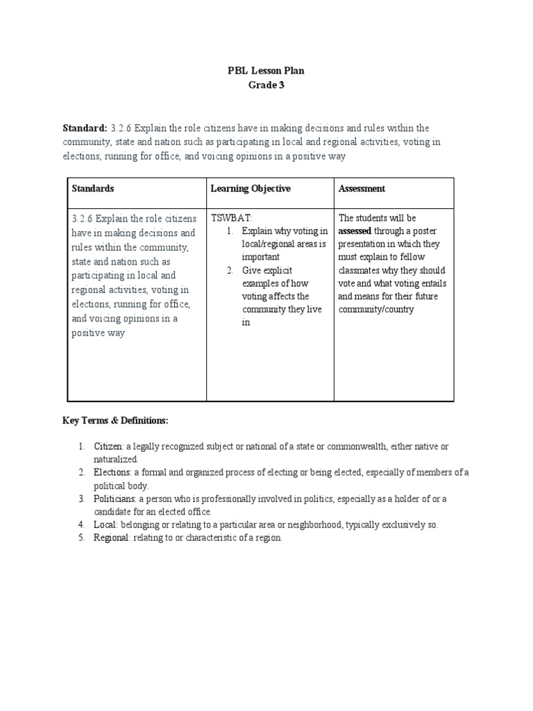 PBL Lesson Plan | PDF | Elections | Voting