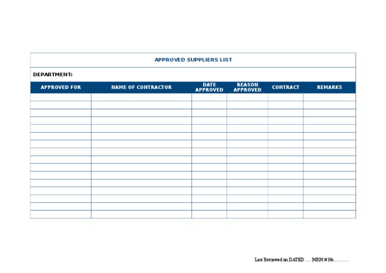 Department:: Approved Suppliers List | PDF