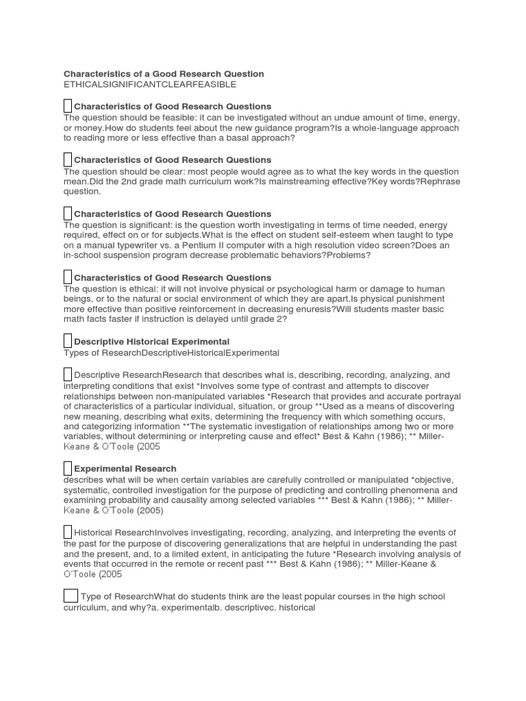 Characteristics of A Good Research Question | PDF | Hypothesis | Experiment