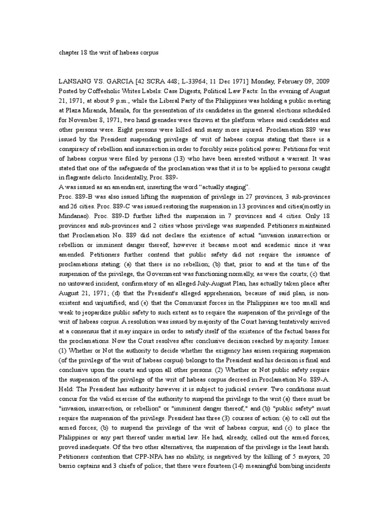 Aw Digested Cases | PDF | Remand (Detention) | Habeas Corpus