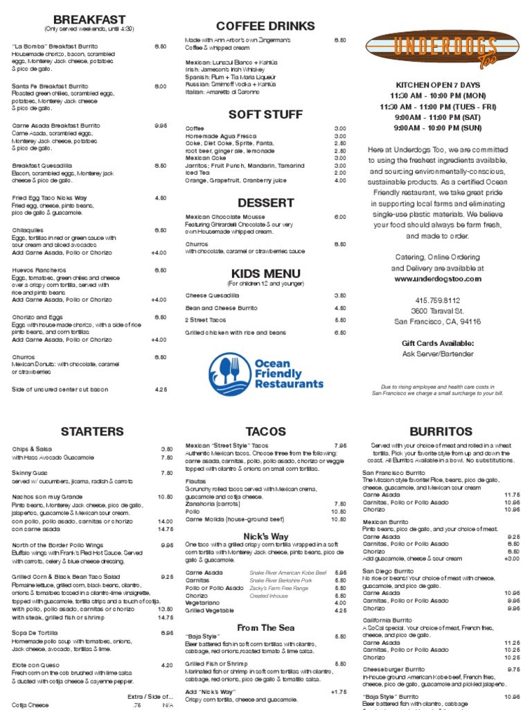 Underdogs Too Menu | PDF | Burrito | Taco