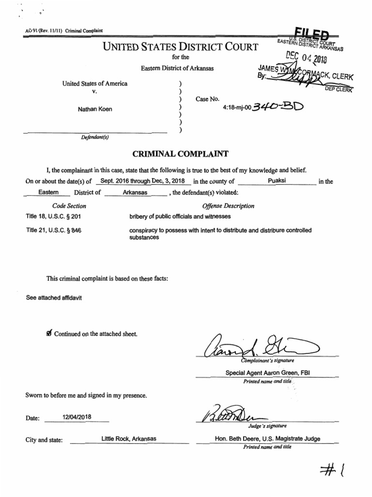 418mj340 Nathan Koen Criminal Complaint | PDF | Special Agent | Illegal ...