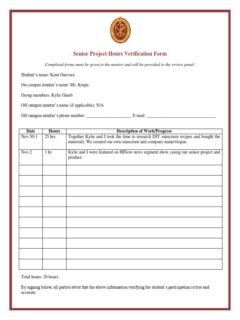 Senior Project Hours Form | PDF | Career & Growth | Social Science