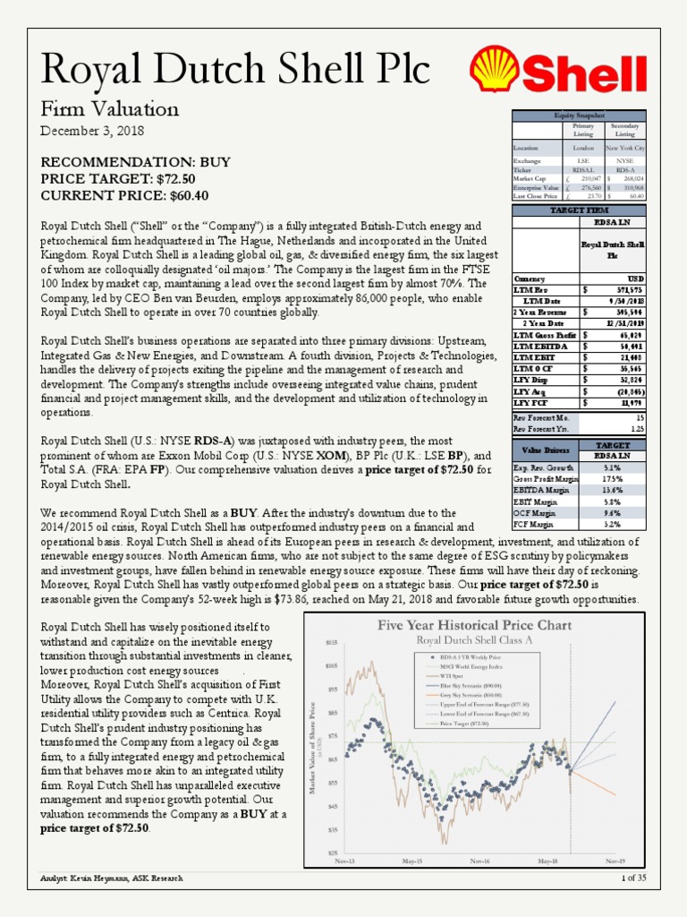 Royal Dutch Shell Valuation As of December 3, 2018 | PDF | Goodwill ...