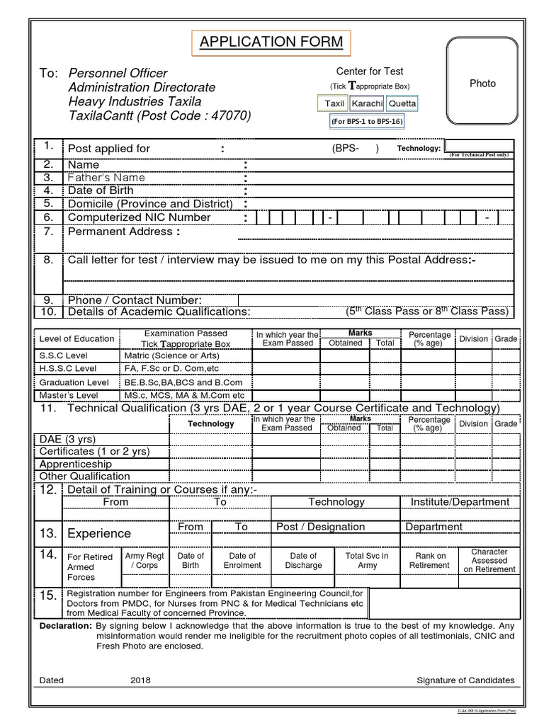 Application-Form HIT Taxila WWW - Jobsalert.pk | PDF | Master's Degree ...