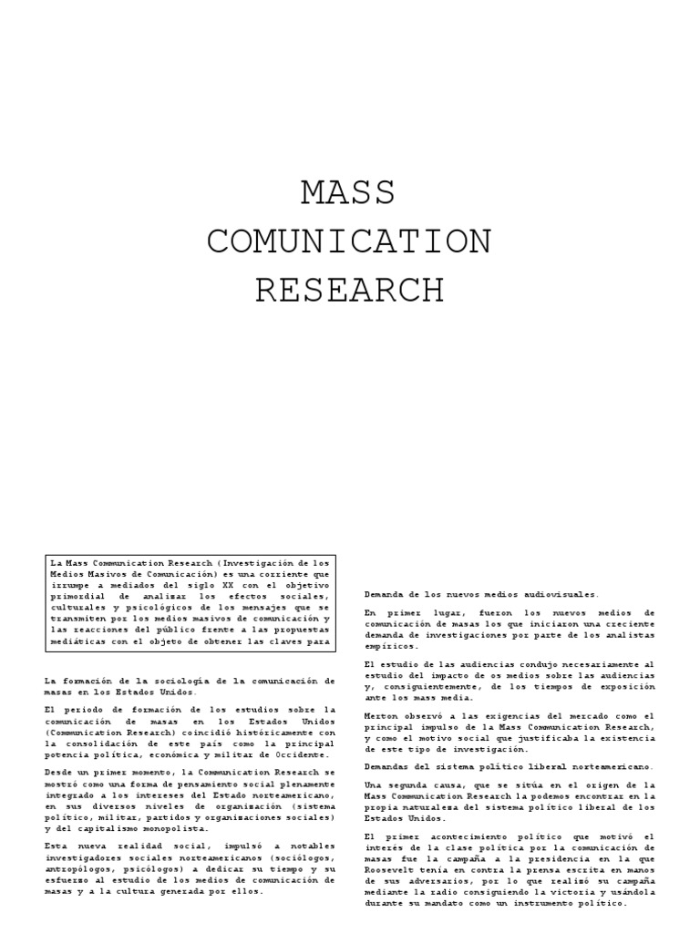 Mass Communication Research | PDF | Medios de comunicación en masa ...
