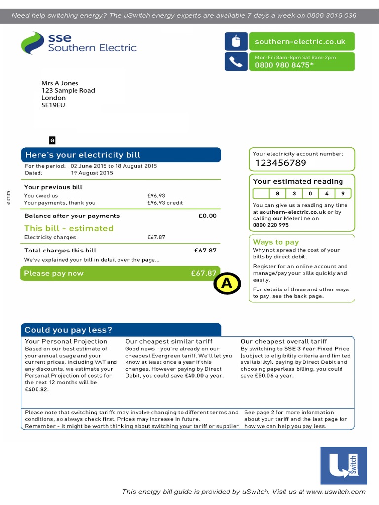 UPDATED Sse Sample Bill | Download Free PDF | Power (Physics) | Electricity