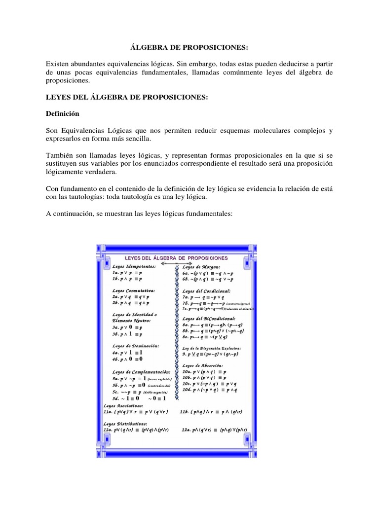 Álgebra de Proposiciones | PDF
