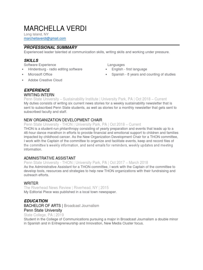 Comm 465 Resume Not Finished | PDF