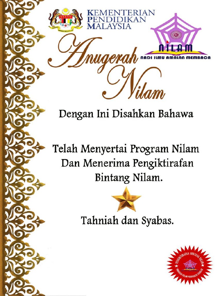 Sijil Nilam Boleh Print Sendiri | PDF