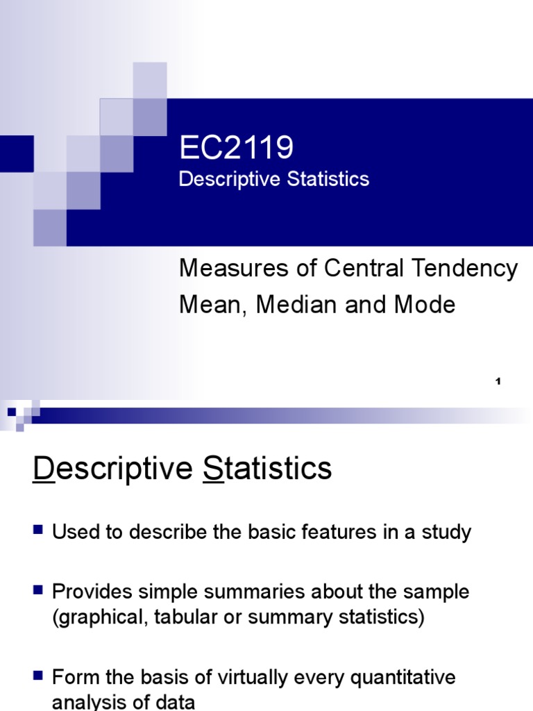 1 Measures of Central Tendency | PDF | Mean | Descriptive Statistics