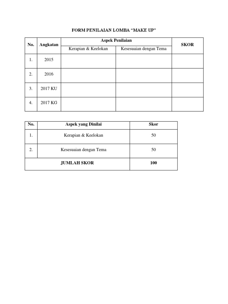 Form Penilaian Lomba Make Up | PDF