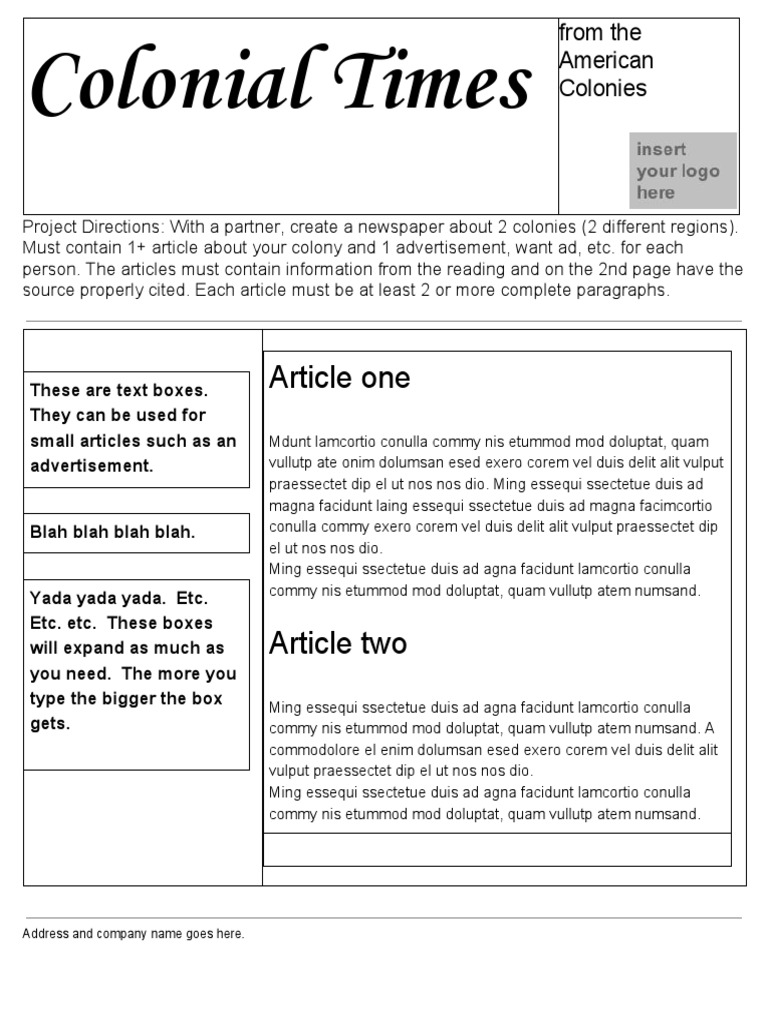 Colonial Newspaper Template | PDF | Human Communication | Cognition