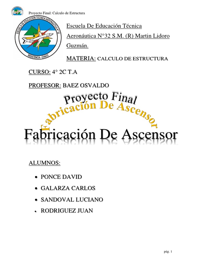 Proyecto Final Ascensor | PDF | Ascensor | Diseño