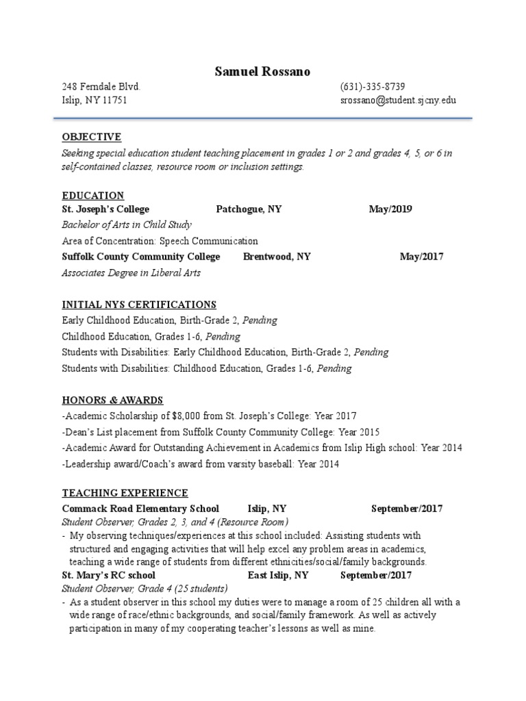 Sam Job Resume | PDF | Inclusion (Education) | Classroom