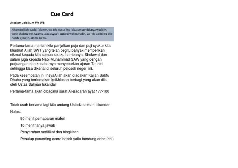 Cue Card | PDF