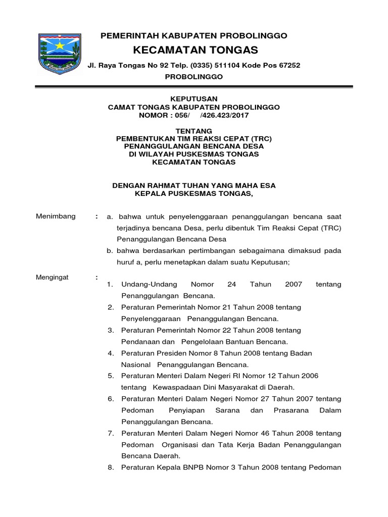 SK TRC (Tanggap Reaksi Cepat) Kecamatan | PDF