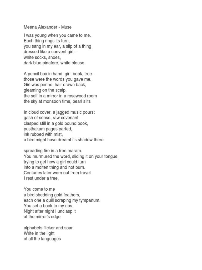 Meena Alexander's "Muse" Poem Analysis | PDF | Nature