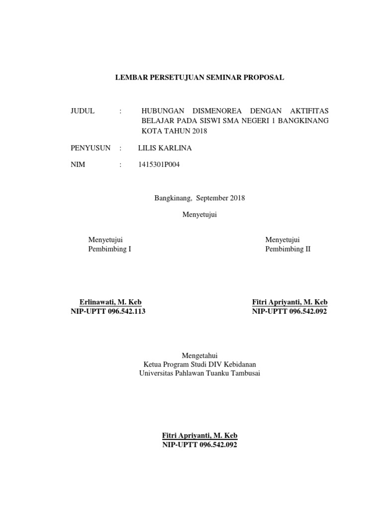 Lembar Persetujuan Seminar Pra Skripsi Pdf - Riset