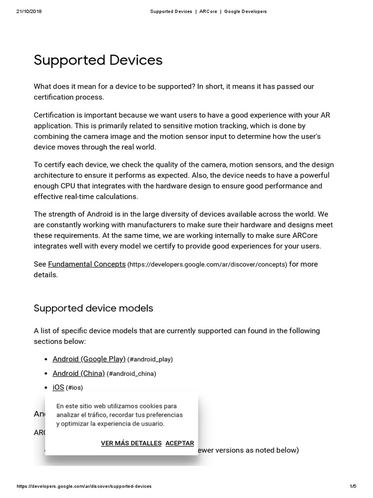 Supported Devices - ARCore - Google Developers | PDF | Android (Operating System) | Ios