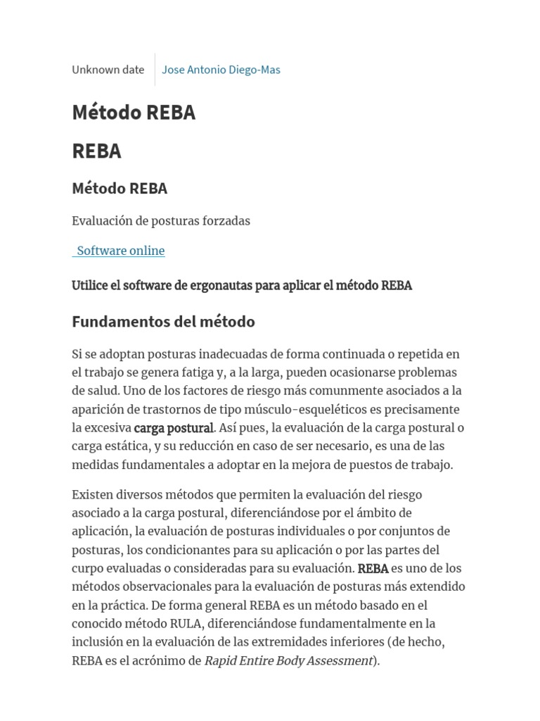 Método REBA - Rapid Entire Body Assessment PDF | PDF | Medición | Rodilla