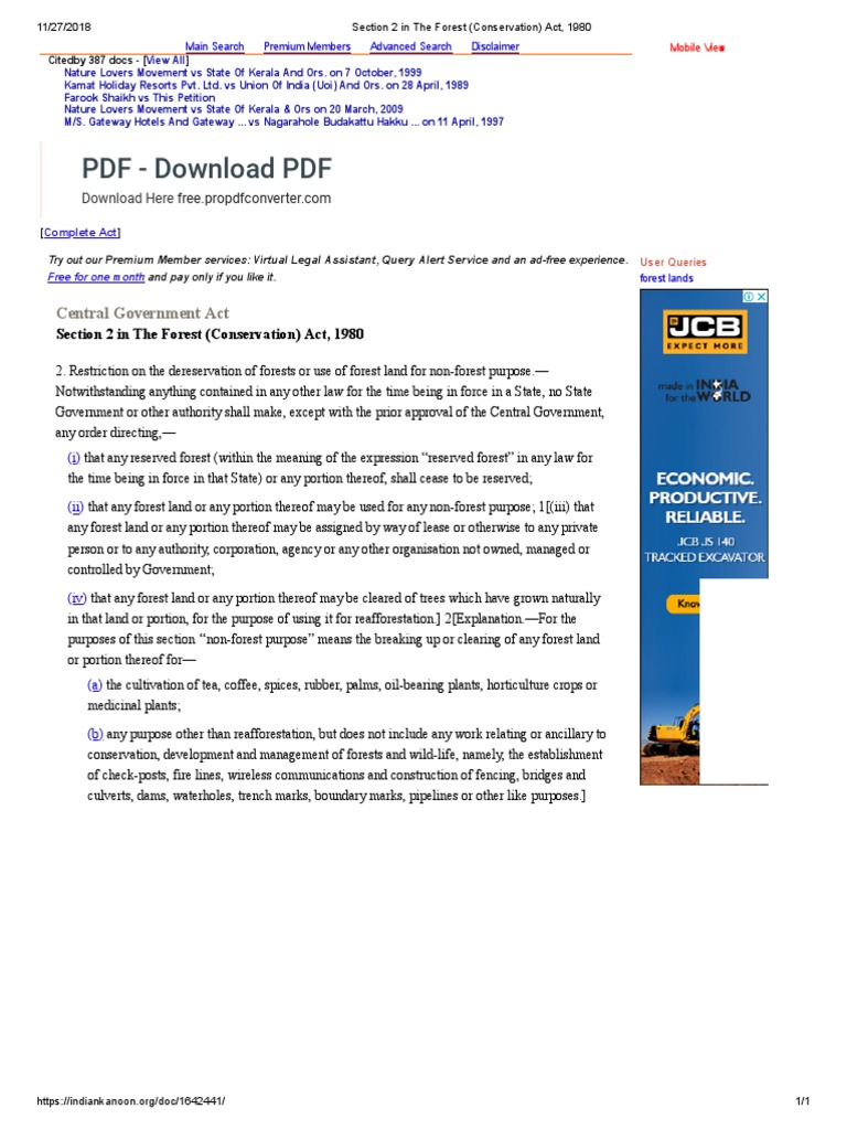 Section 2 in The Forest (Conservation) Act, 1980 | PDF | Nature | Business