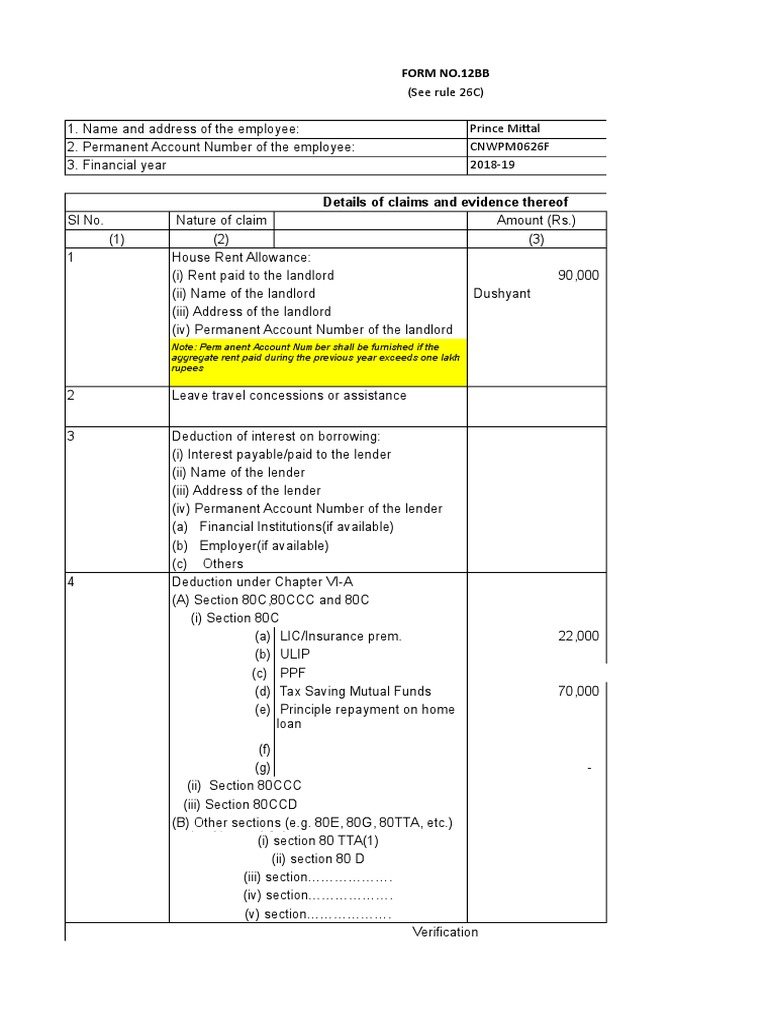 Income Tax Declaration Form - FORM-NO. 12BB | PDF | Annuity (European ...