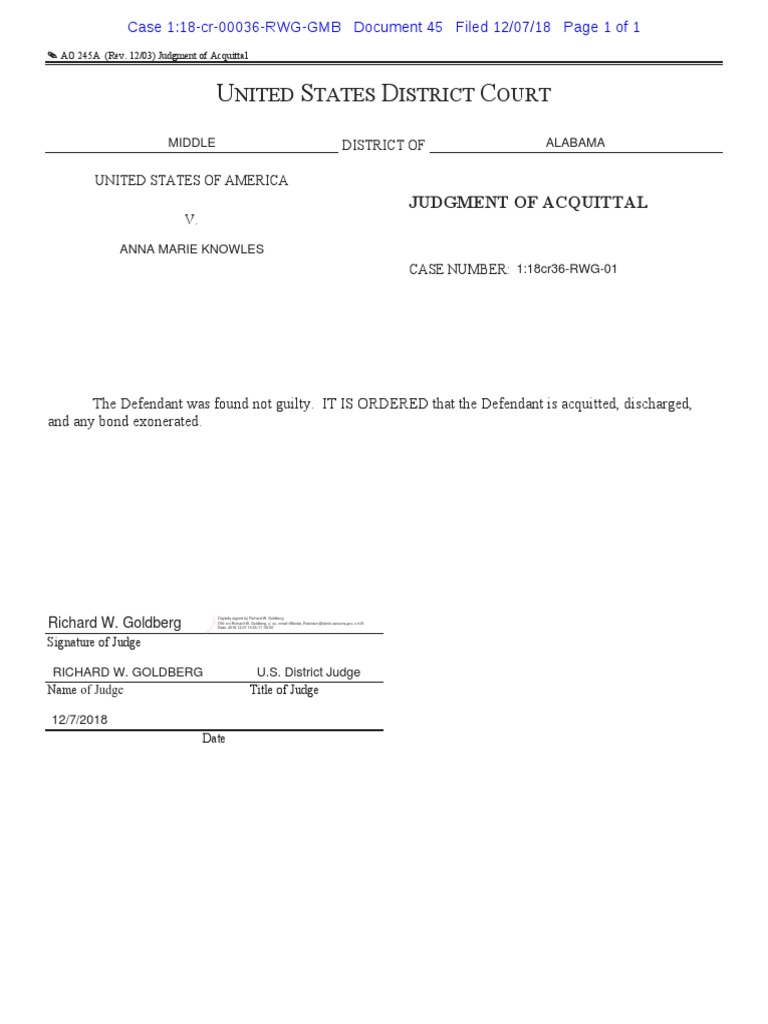 Knowles Judgment of Acquittal | PDF