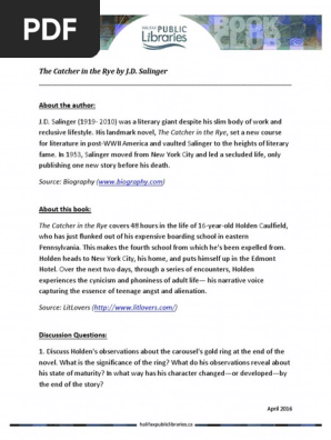 Catcher In The Rye Pdf The Catcher In The Rye By J.D. Salinger.