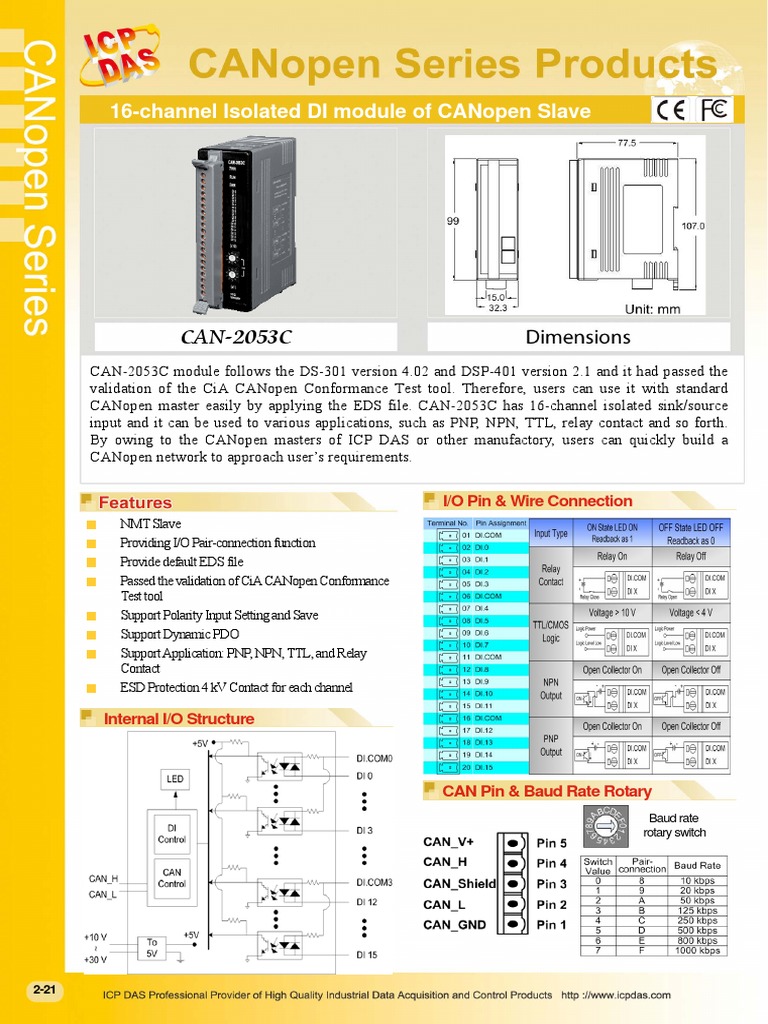 Can-2053C: 16-Channel Isolated Di Module of Canopen Slave | PDF ...