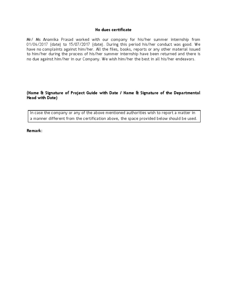 No Dues Certificate | PDF