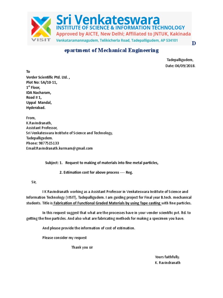 Request for Fine Metal Particle Processing | PDF | Technology & Engineering