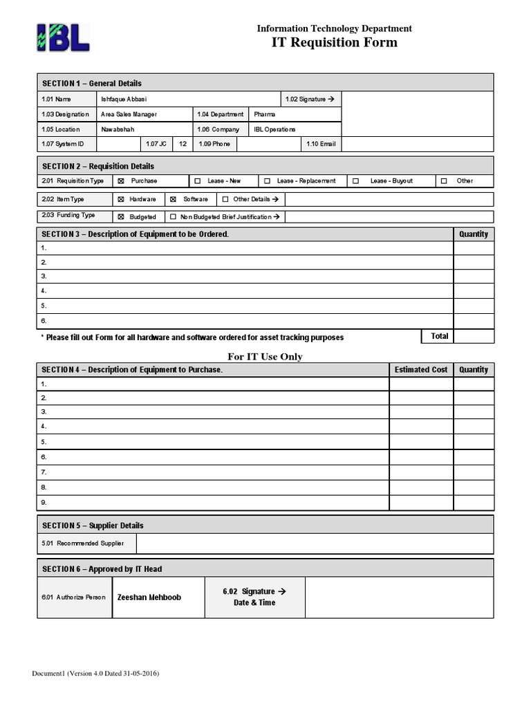 IT Requisition Form: Information Technology Department | PDF