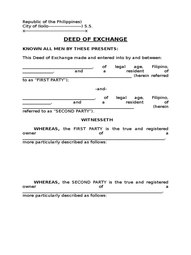 Deed of Exchange - Sample | Notary Public | Deed