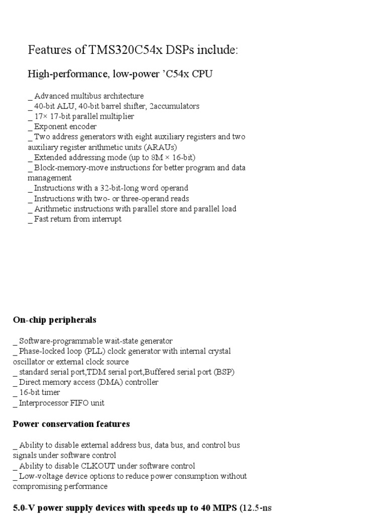 Features of Tms320C54X Dsps Include | PDF | Central Processing Unit | Computer Data Storage