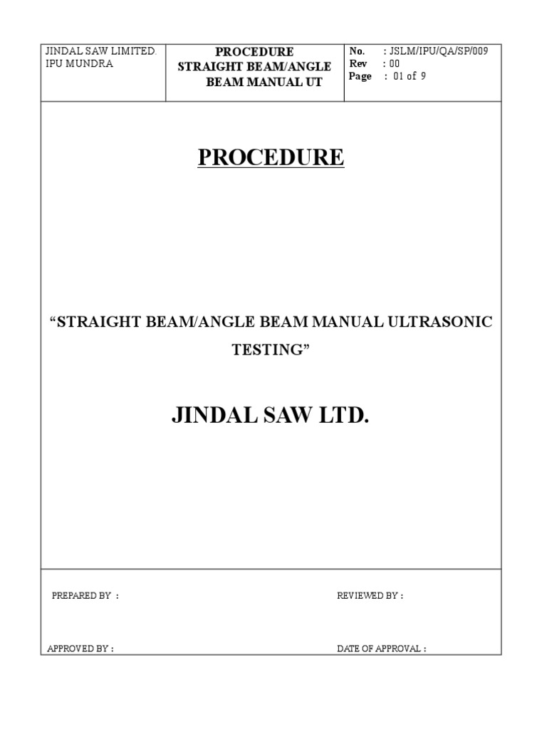 Procedure: "Straight Beam/Angle Beam Manual Ultrasonic Testing" | PDF ...