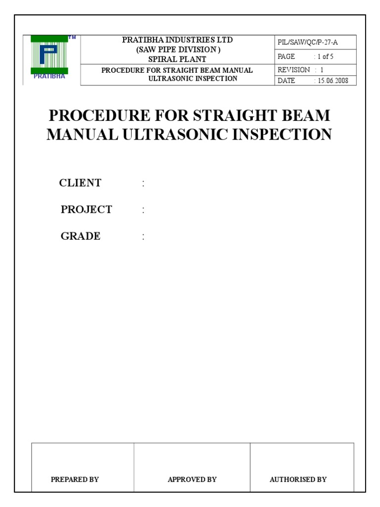 Manual Ultrasonic Inspection Procedure | PDF | Nondestructive Testing ...