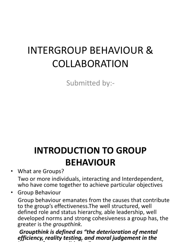 Intergroup Behaviour & Collaboration | PDF | Group Cohesiveness ...