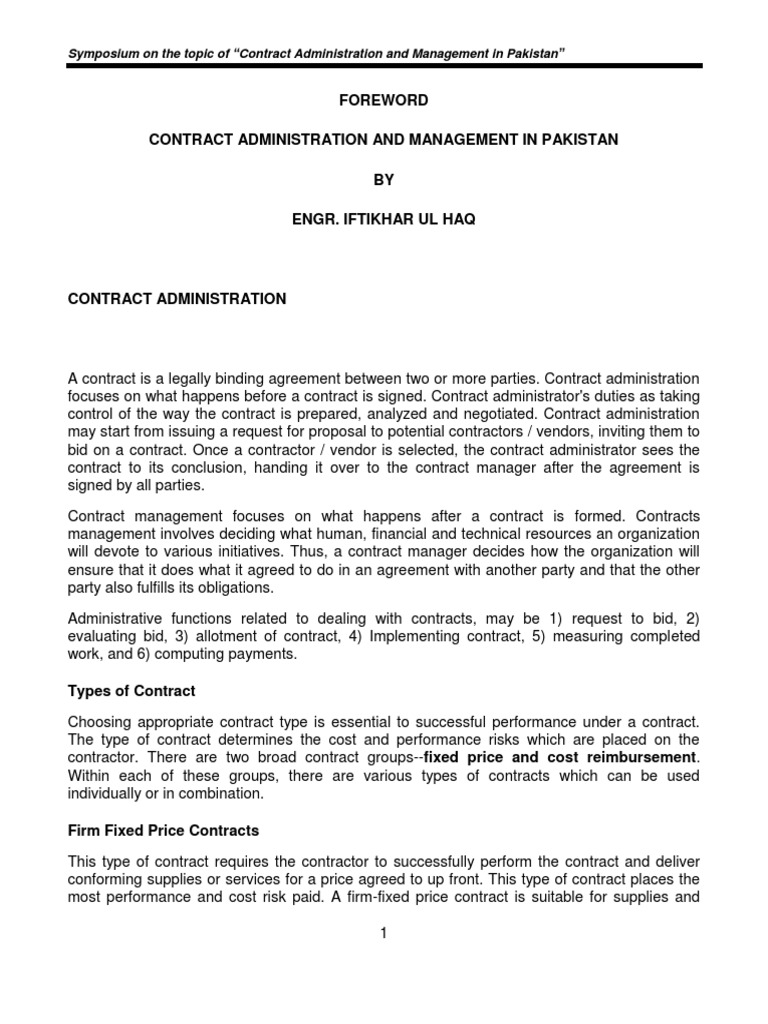 contract administration in pakistan | General Contractor | Employment