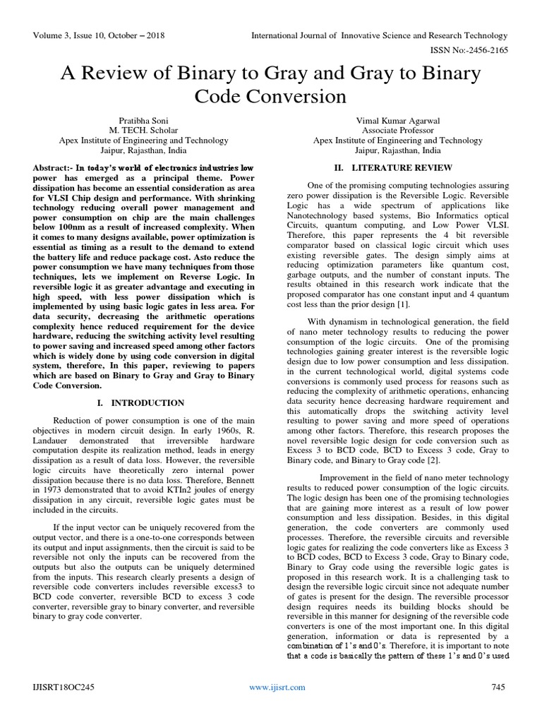 A Review of Binary To Gray and Gray To Binary Code Conversion ...
