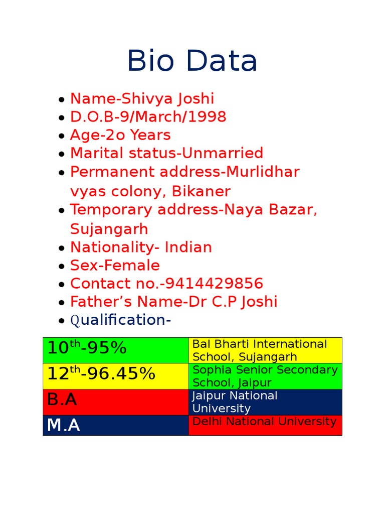 Bio Data: Qualification | PDF