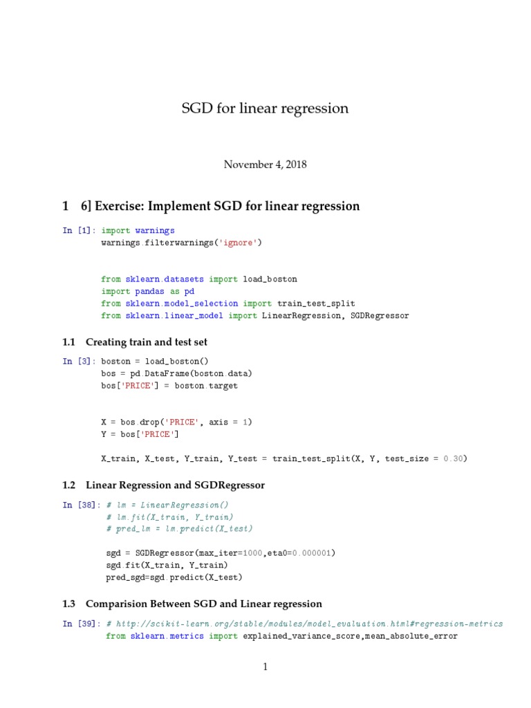 SGD For Linear Regression | PDF | Errors And Residuals | Regression ...