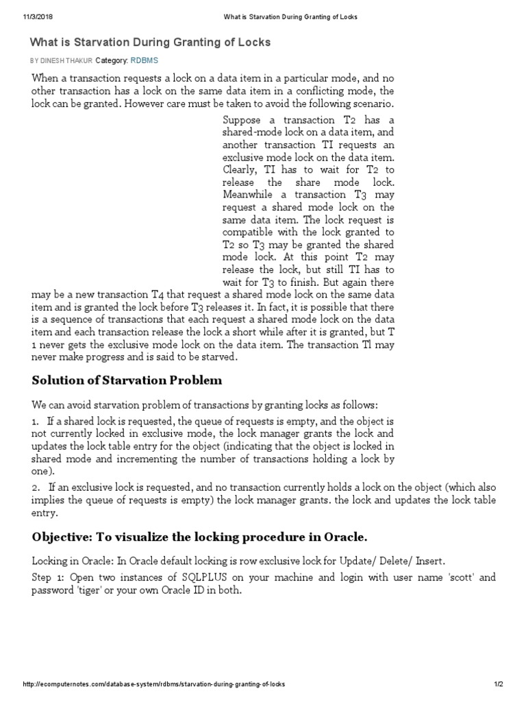 Understanding Lock Starvation in RDBMS | PDF | Oracle Database ...