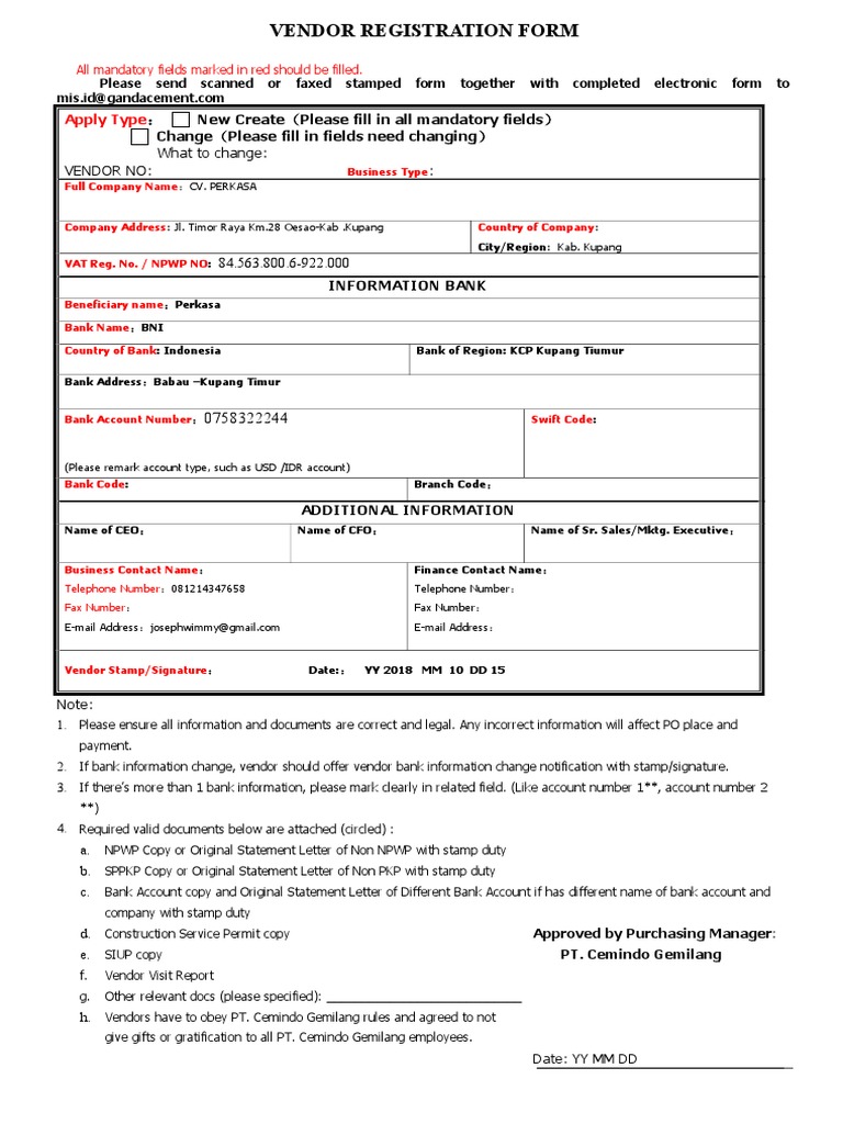 Vendor Registration Form-Ver2 | PDF | Business