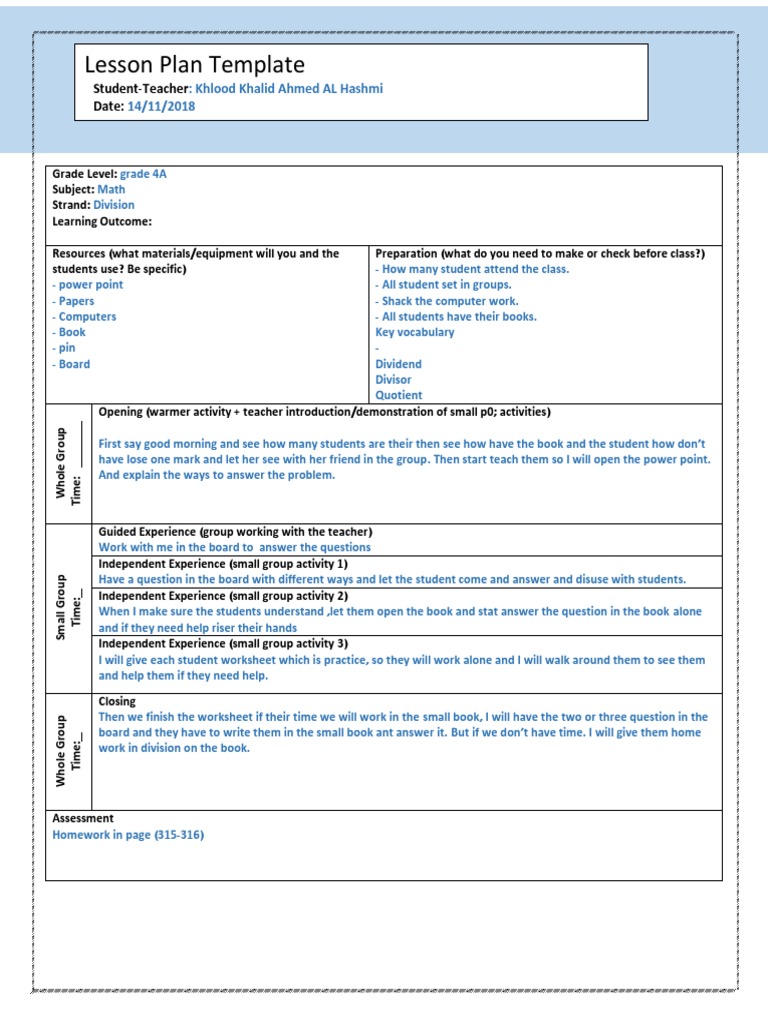 Lesson Plan 3 | PDF | Lesson Plan | Division (Mathematics)