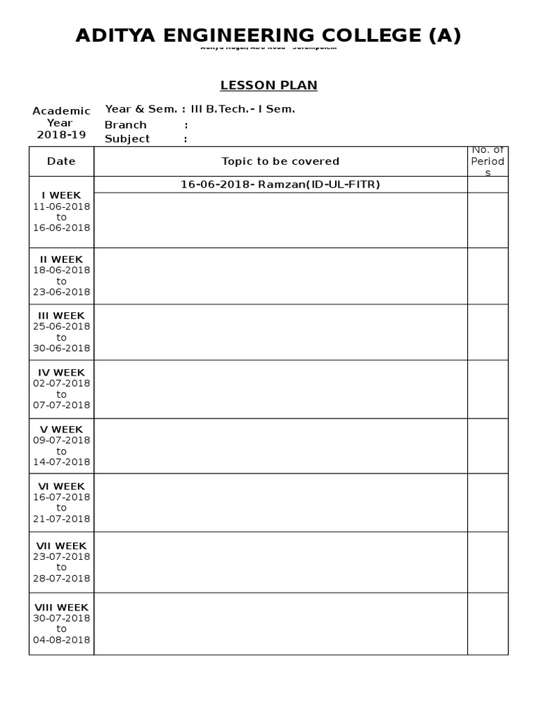 Aditya Engineering College (A) : Lesson Plan | PDF | Machining ...