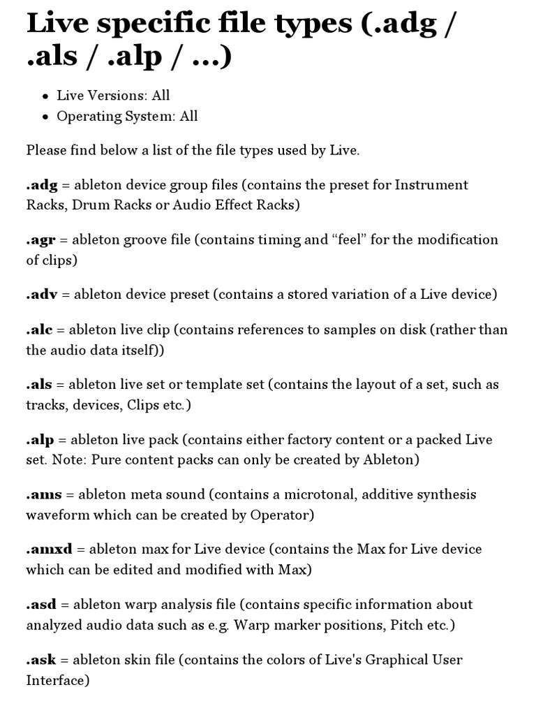 Ableton Live File Types Explained | PDF