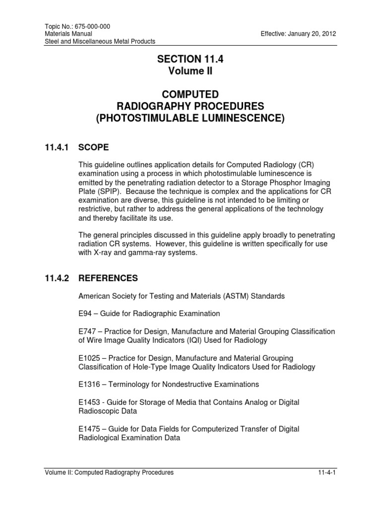 SECTION 11.4 Computed Radiography Procedures (Photostimulable ...