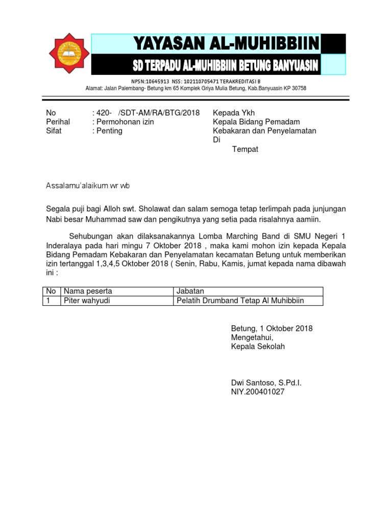 Surat Izin Pelatih Drumband | PDF