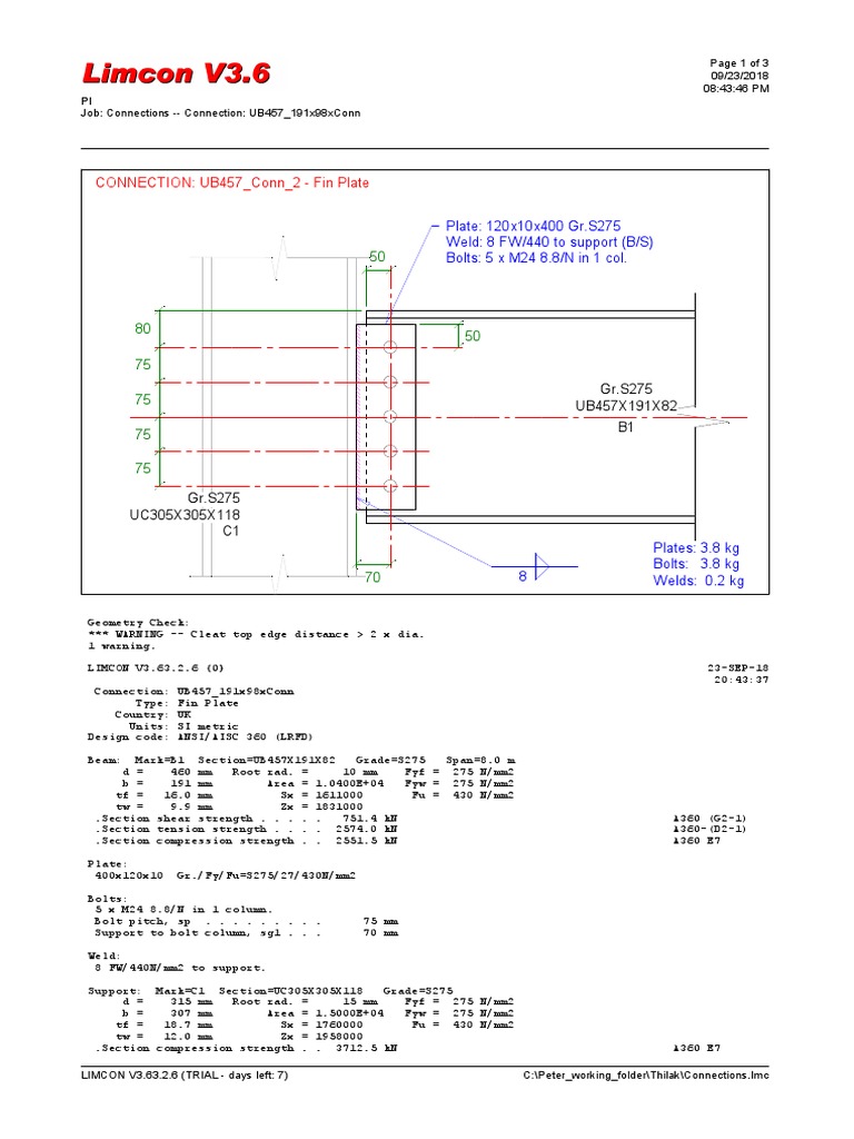 Connections UB457 191x98xconn | PDF | Beam (Structure) | Screw